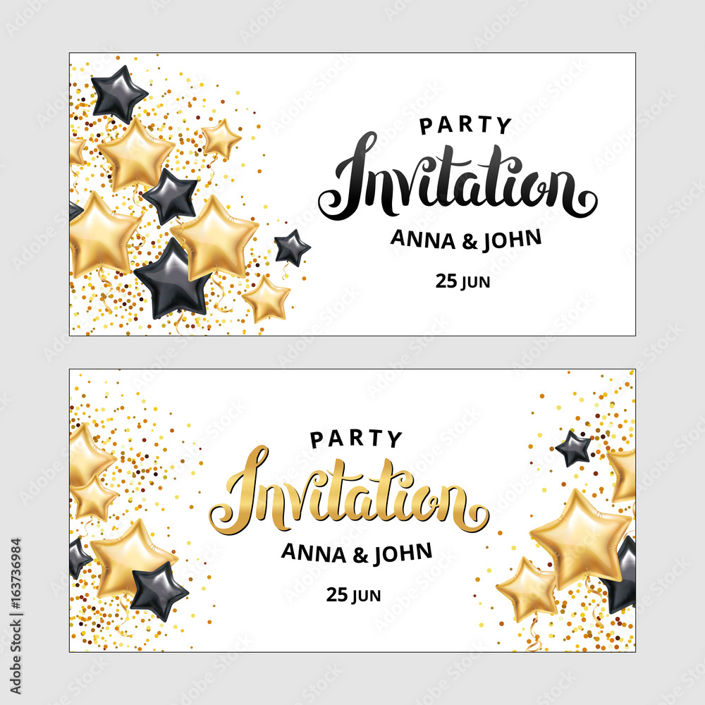 Gold Star balloon invitation Stock Vector | Adobe Stock