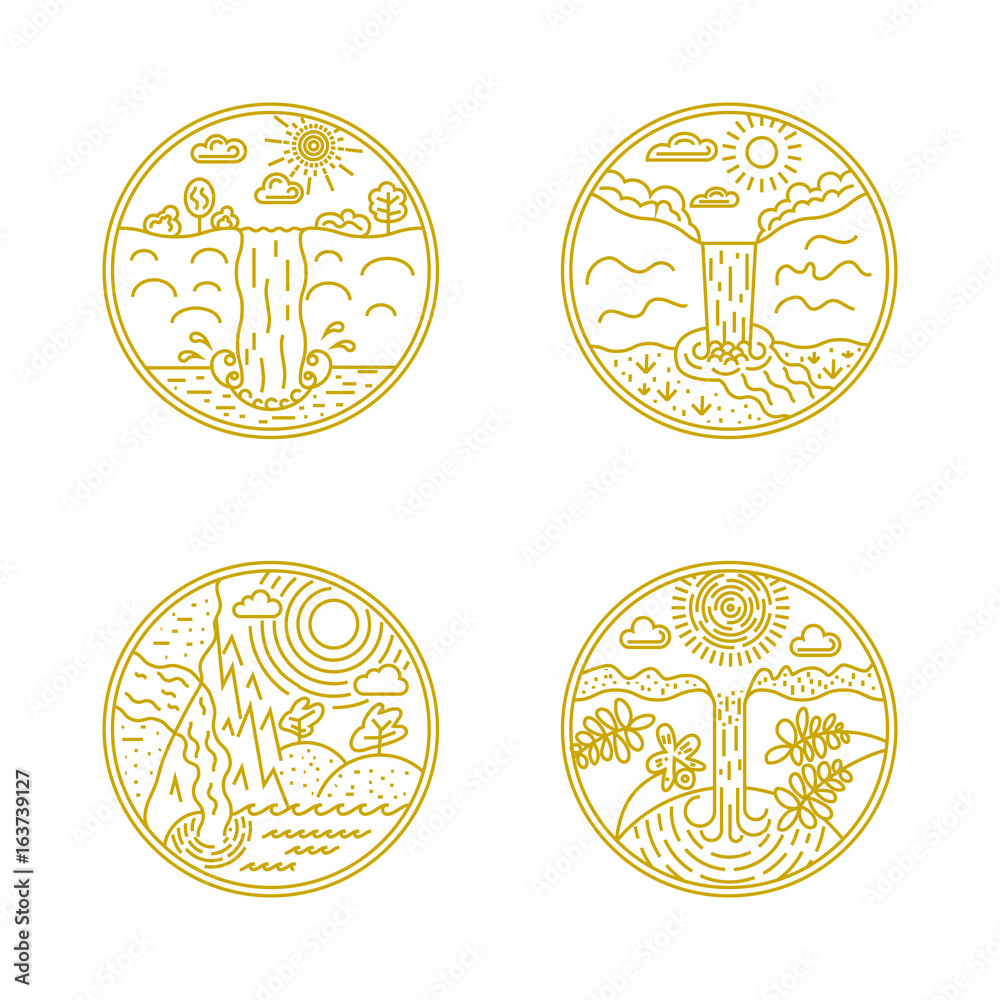 Set of Waterfall linear labels. Logotype templates and badges with ...