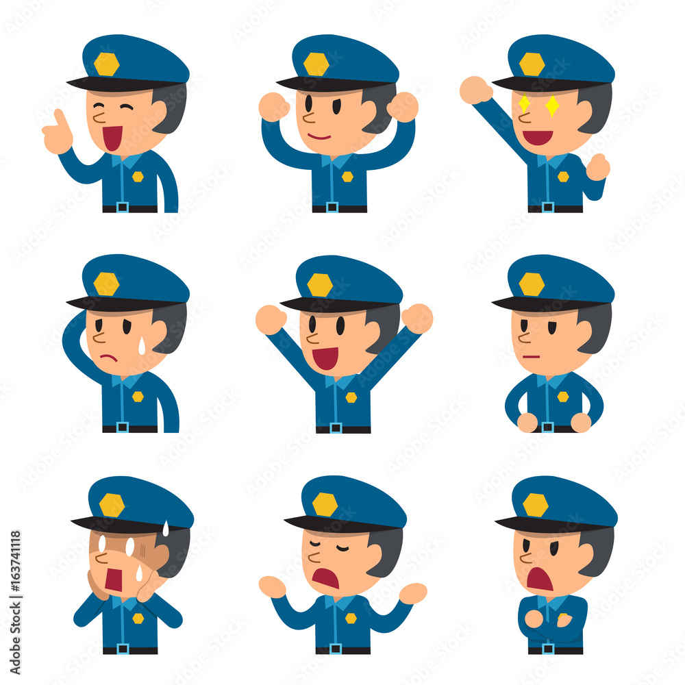 Cartoon policeman faces showing different emotions Stock Vector | Adobe ...