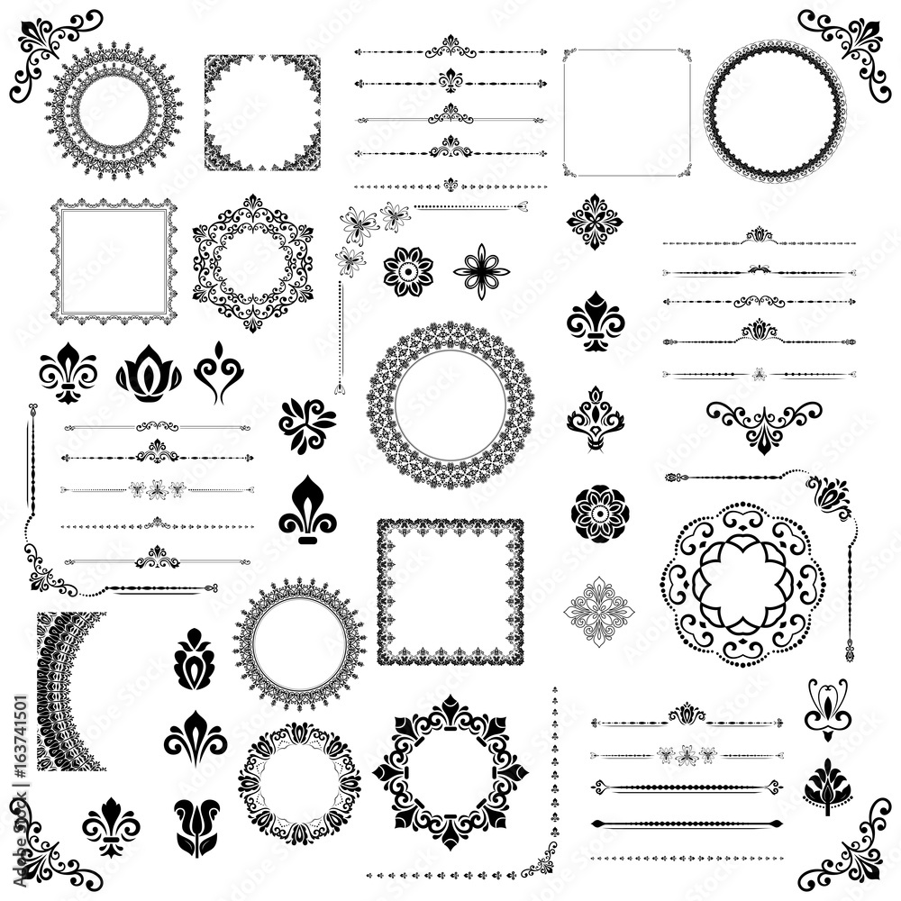 Vintage set of vector horizontal, square and round elements. Different ...