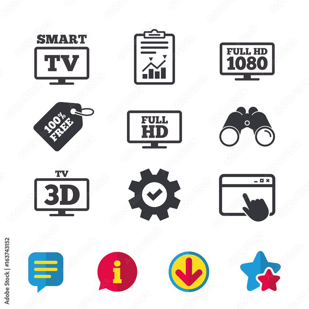 Smart TV mode icon. Widescreen symbol. Full hd 1080p resolution. 3D ...