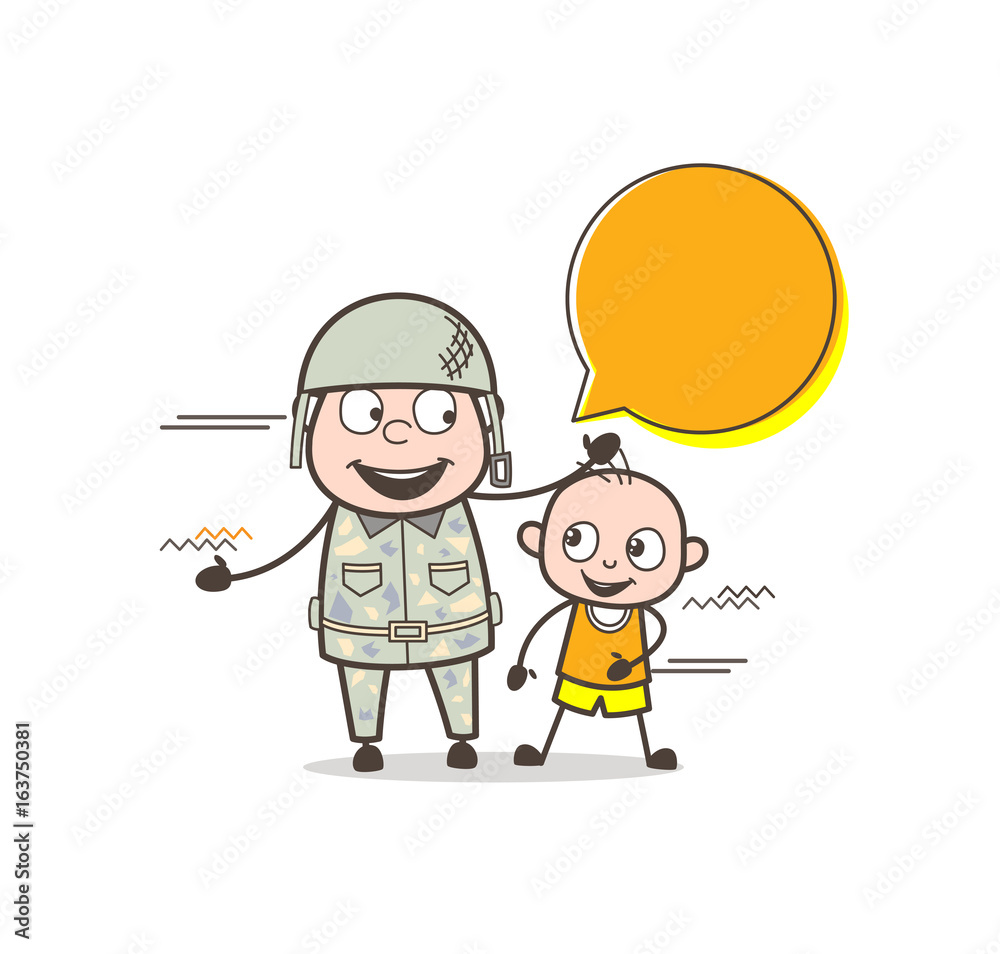 Cartoon Army Man with Cute Baby Vector Illustration Stock Vector ...