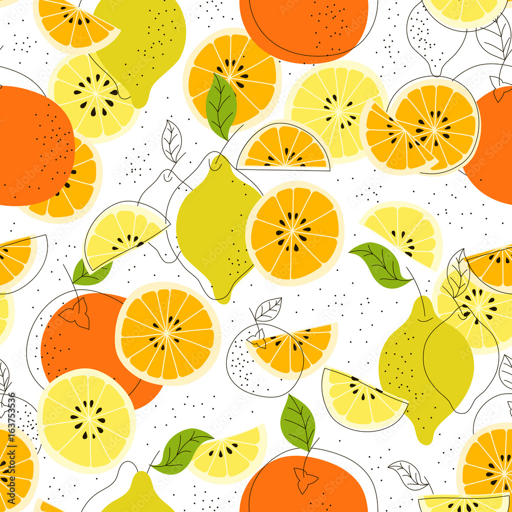 Seamless citrus pattern. Fruit vector background. Colorful background ...