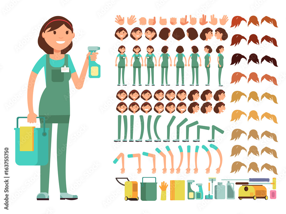 Cleaning company employee. Woman cleaner vector character. Creation ...