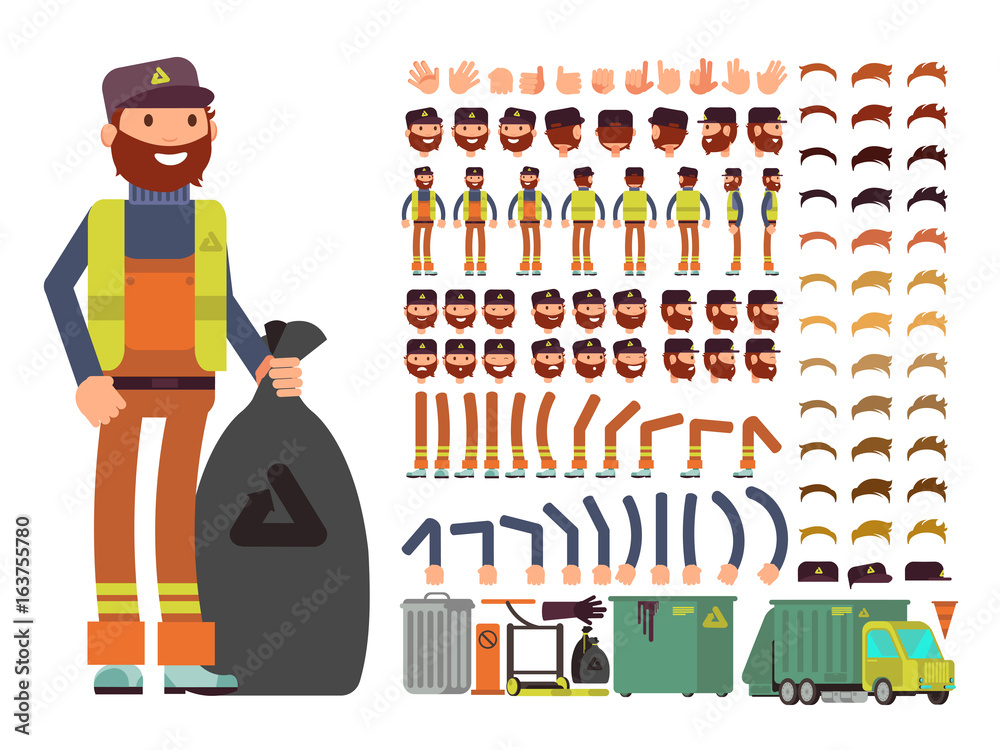 Sanitation worker vector man character. Creation constructor with set ...