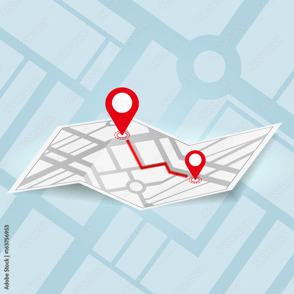 Map navigation vector concept with mapping pins location icon on map ...