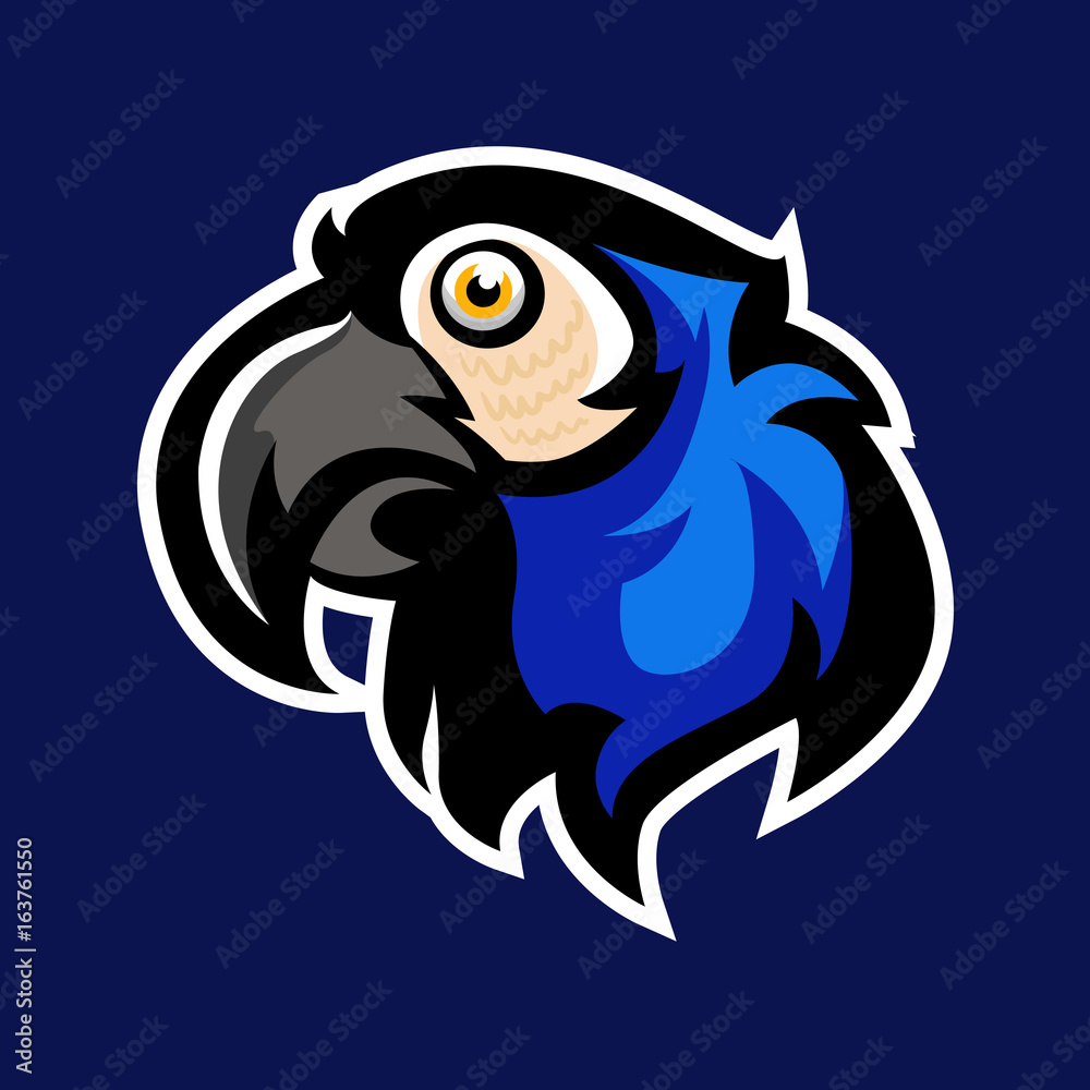 Awesome bird blue fur parrots logo head, mascot logo team or print ...