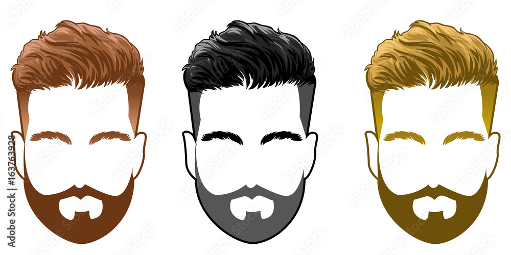 set of men hair blonde black and ginger colour with retro vintage ...