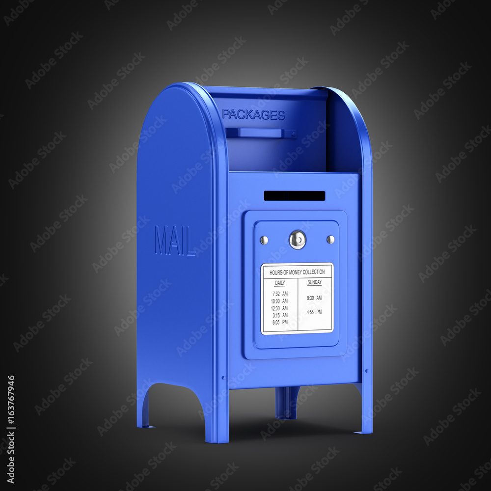 Dark blue mail box on black gradient background 3d Stock Illustration ...