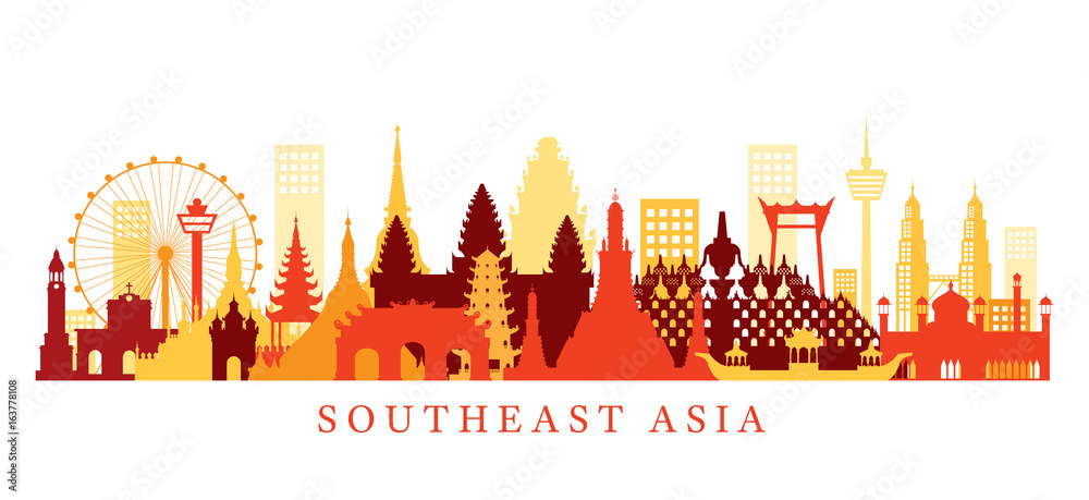 Southeast Asia Landmarks Skyline, Shape Stock Vector | Adobe Stock