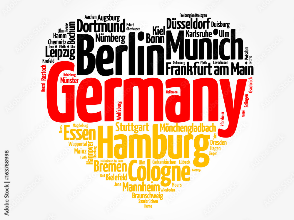 List of cities and towns in Germany composed in love sign heart shape ...
