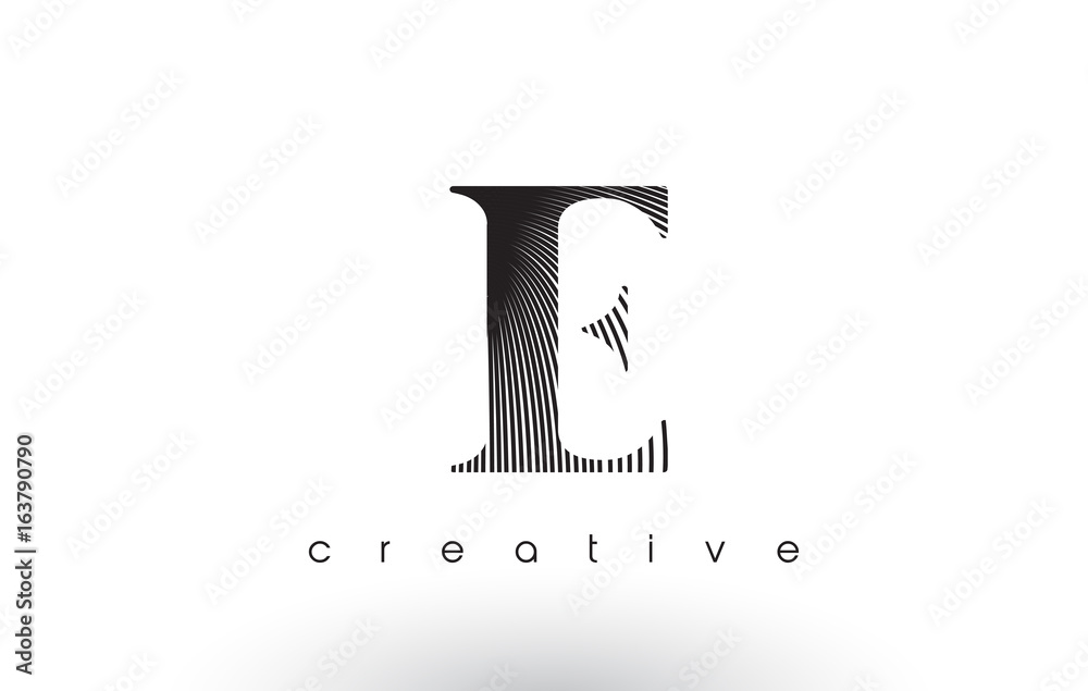 E Logo Design With Multiple Lines and Black and White Colors. Stock ...