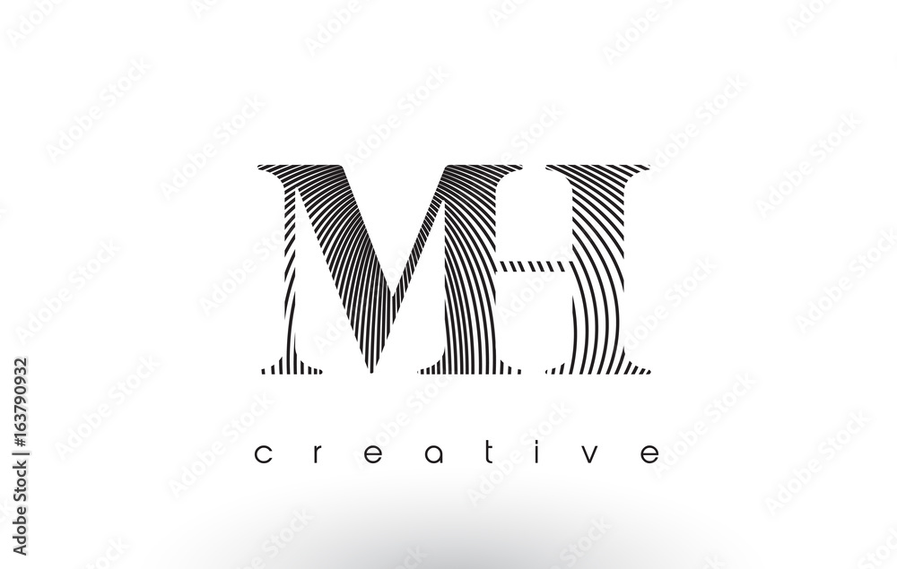 MH Logo Design With Multiple Lines and Black and White Colors. Stock ...