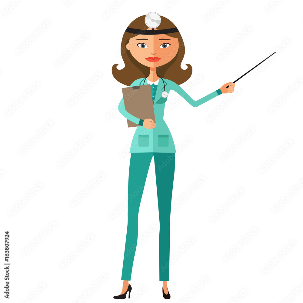 Nurse female presentation flat cartoon vector illustration Stock Vector ...
