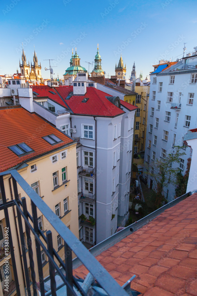 A view from above on apartment houses in the city of Prague, Czech ...