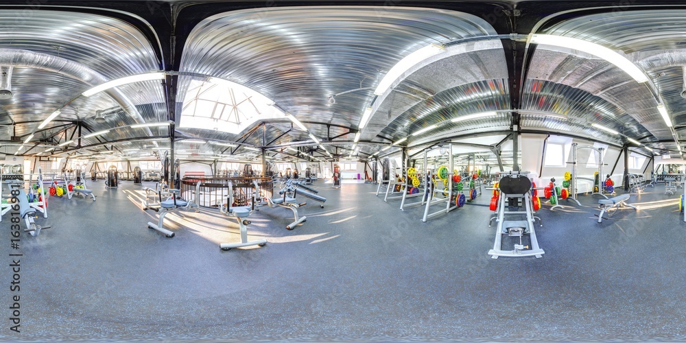 Huge big giant fitness gym with sport exercise equipment full 360 ...