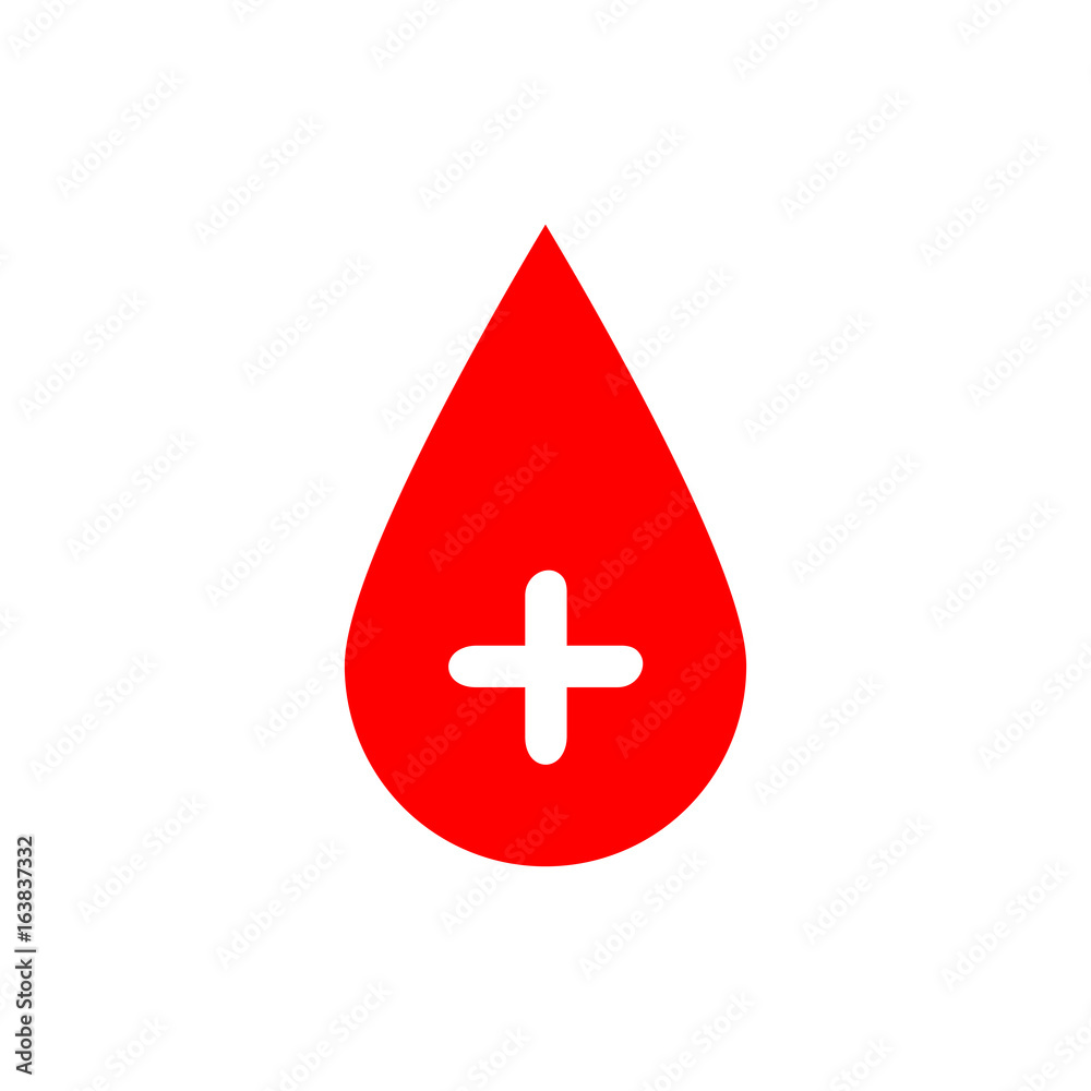 Drop of blood. Red vector illustration with white corss sign. Symbol of ...
