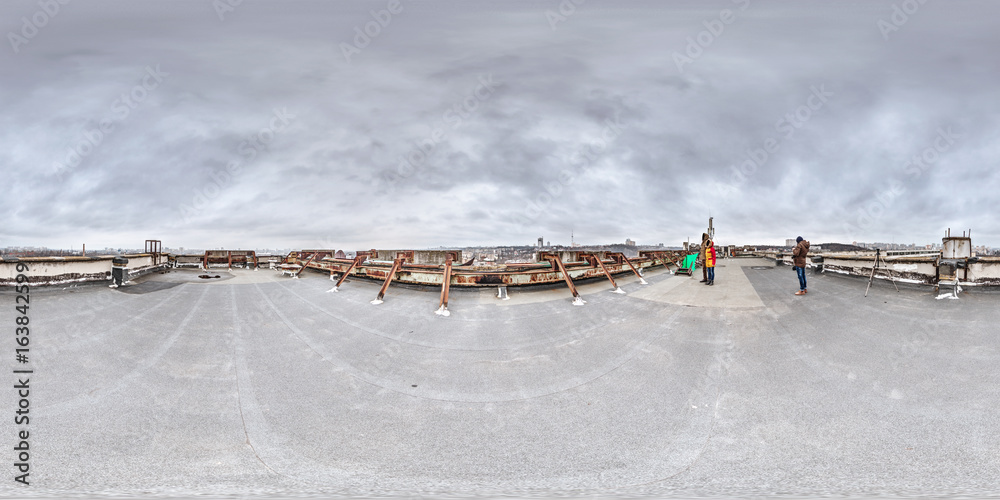 Abstract 360 panorama on the roof of an industrial building in winter ...