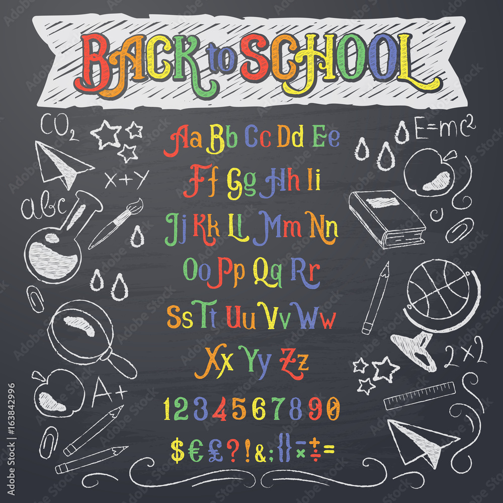 Vector illustration of retro font, capital letters, numbers and symbols ...