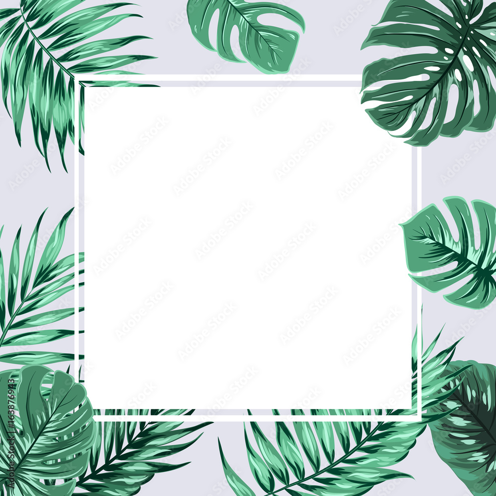 Exotic tropical rectangle square border frame element decorated with ...
