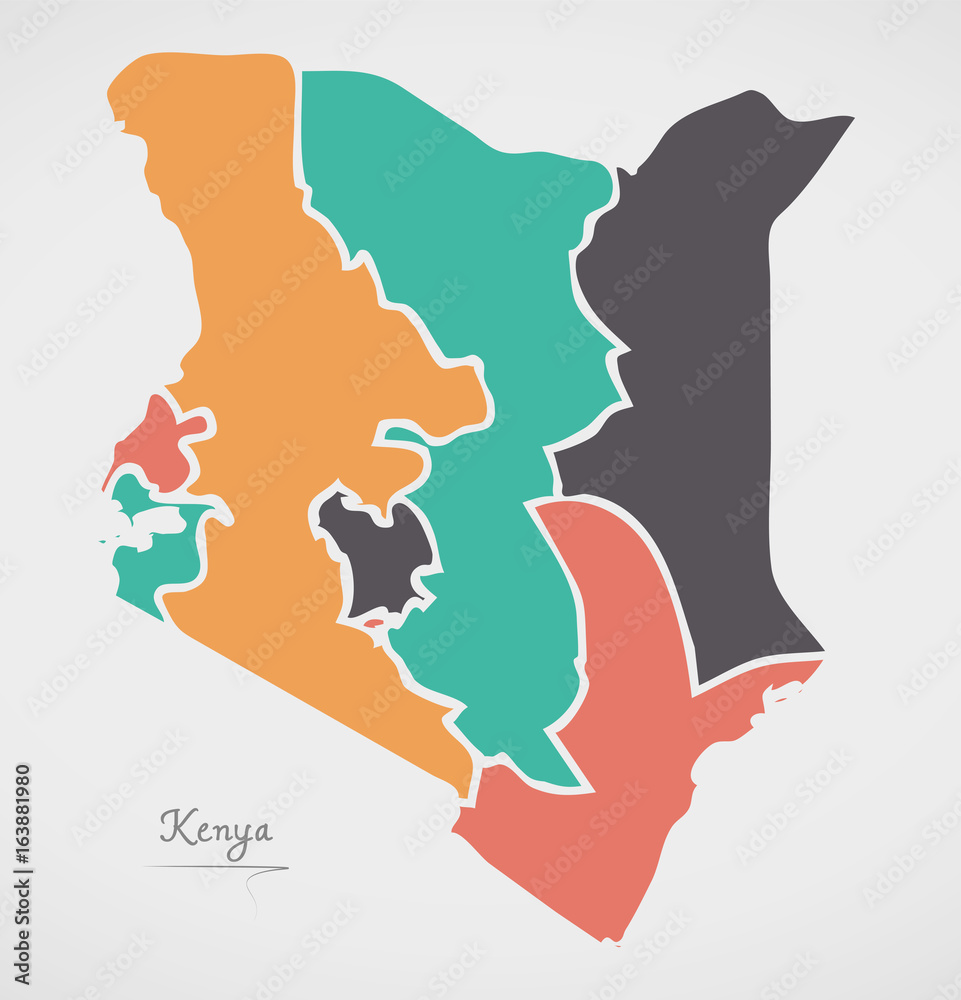 Kenya Map with states and modern round shapes Stock Vector | Adobe Stock