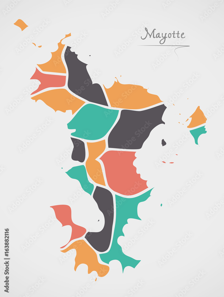 Mayotte Map with states and modern round shapes Stock Vector | Adobe Stock