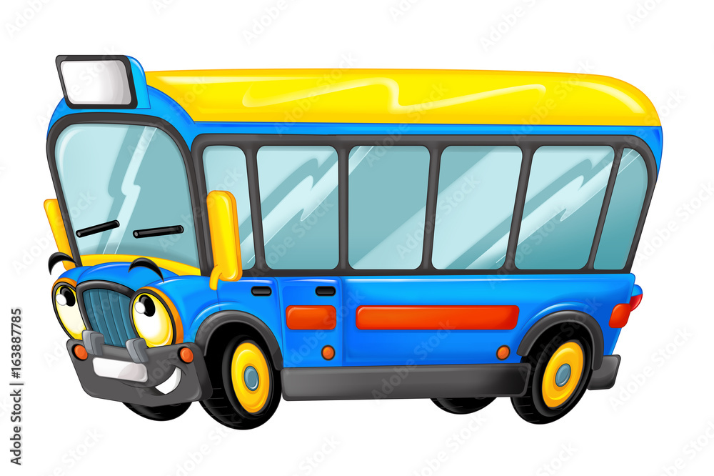 happy and funny cartoon bus looking and smiling - illustration for ...