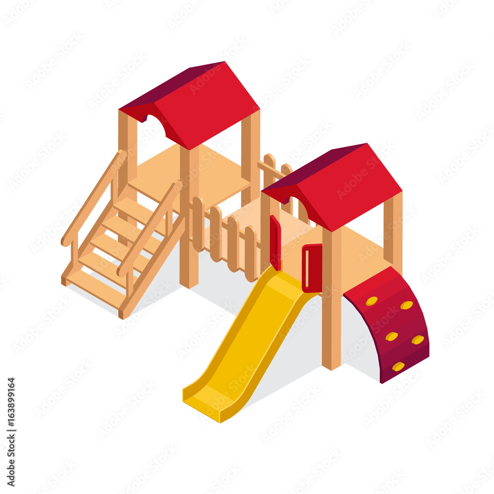 Isometric playground building element. Kids slide 3d vector icon Stock ...