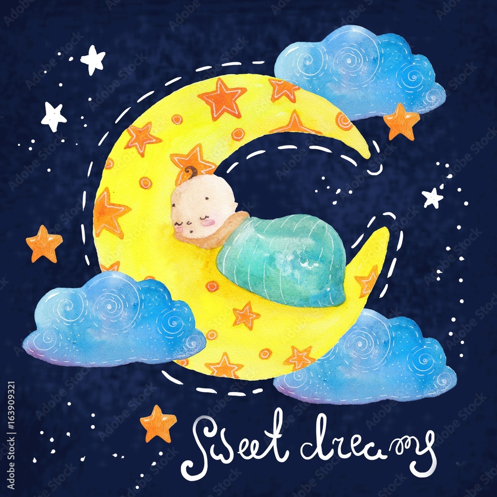 Cartoon night scene with cute cloud and star Stock Photo | Adobe Stock