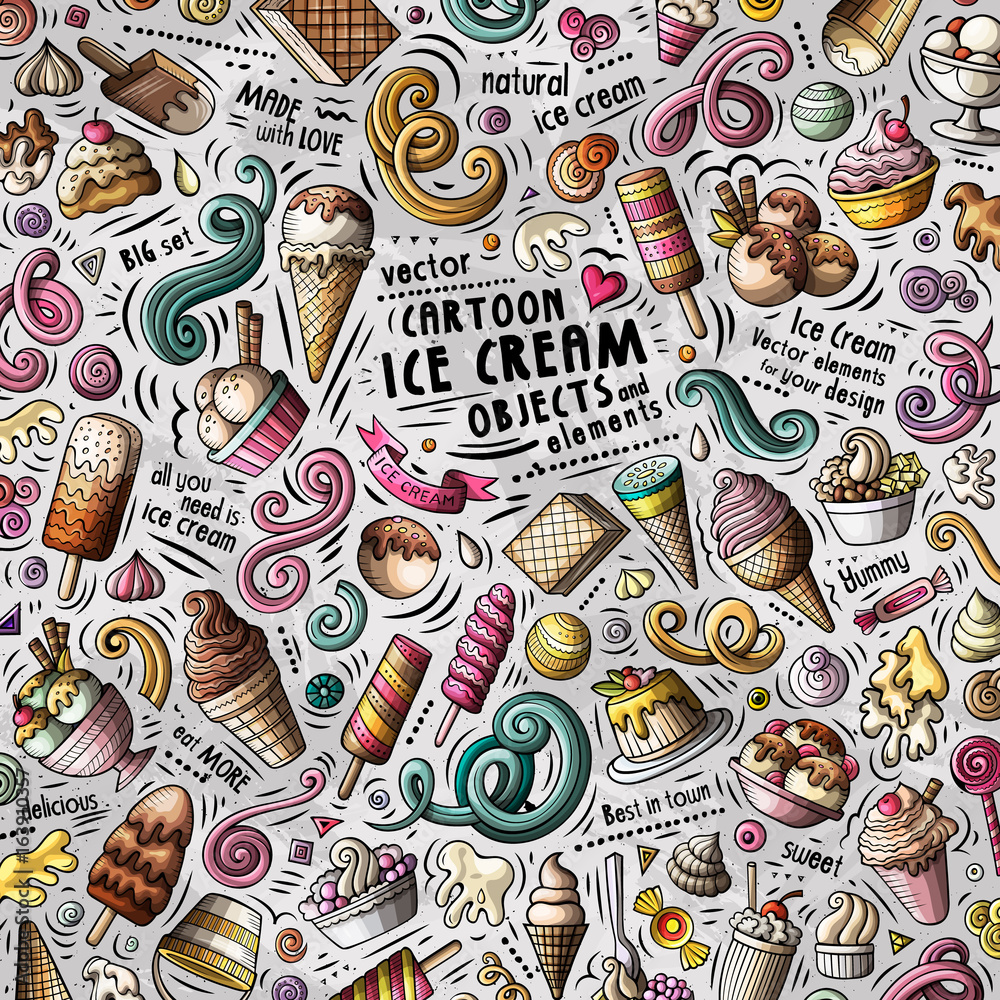 Cartoon cute doodles hand drawn Ice cream illustration Stock Vector ...