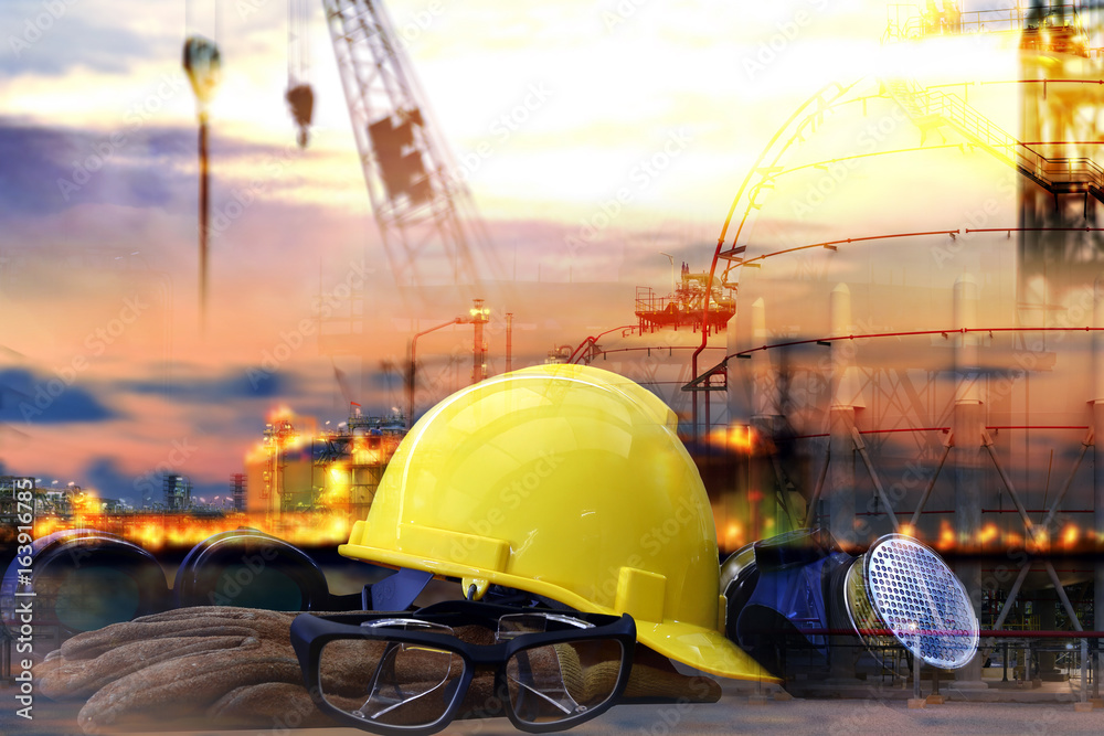 Double exposure of Standard construction safety and construction site ...