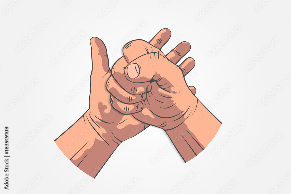 Realistic hands - gestures. Hand painted. Fist on a palm. Stock Vector ...