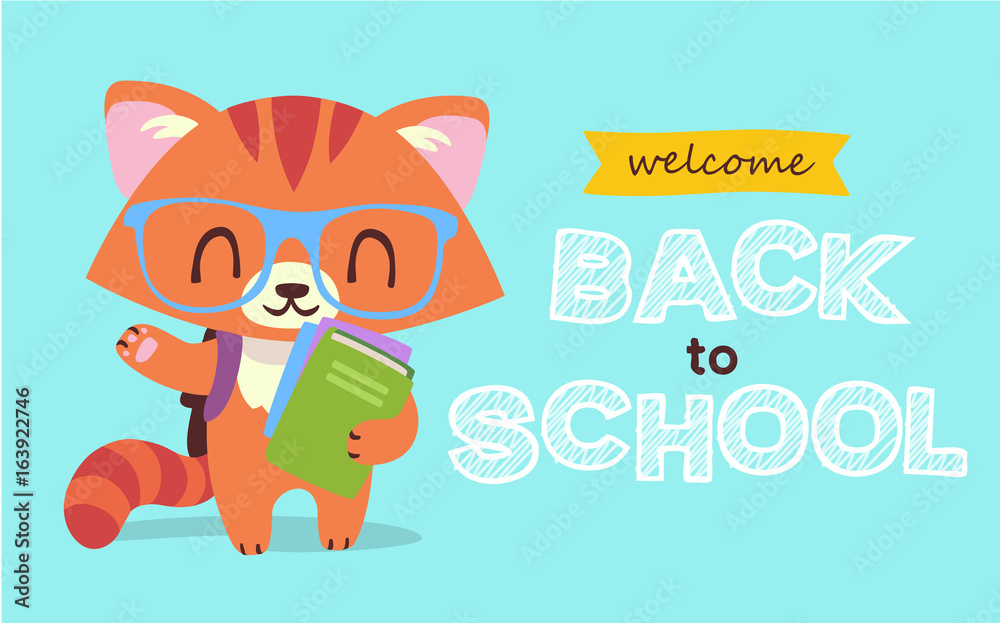 vector welcome back to school nerd cat vector illustration Stock Vector ...