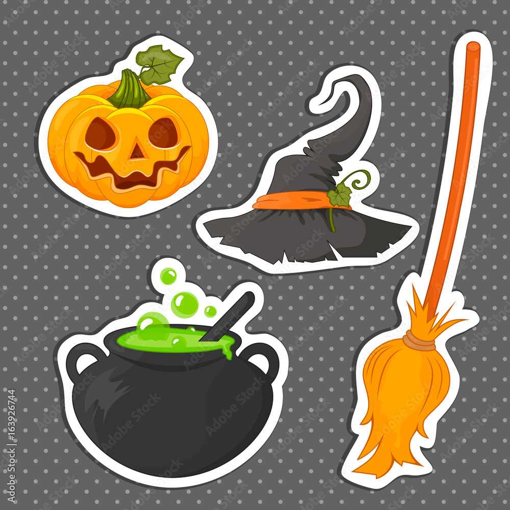 Set of stickers Halloween related objects and creatures. Set of ...