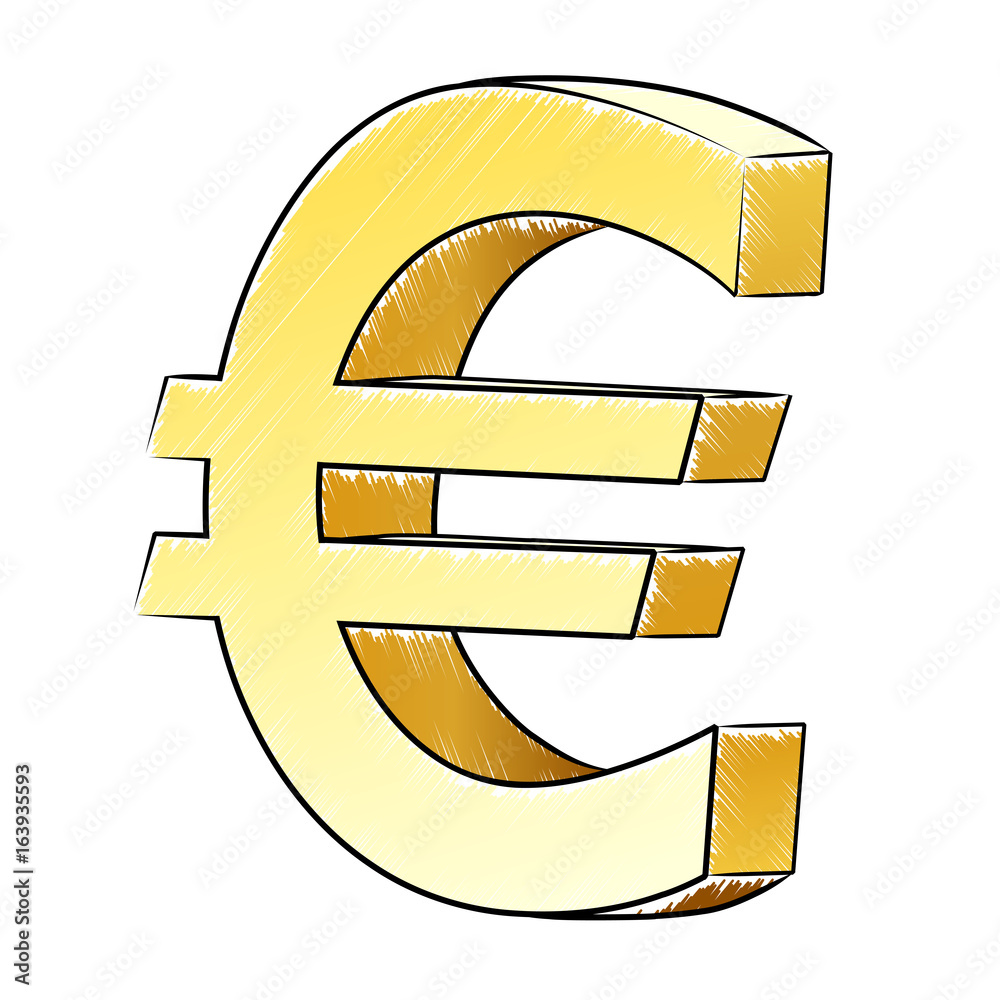 Handgezeichnetes 3D-Eurosymbol / schraffiert, Vektor, freigestellt ...