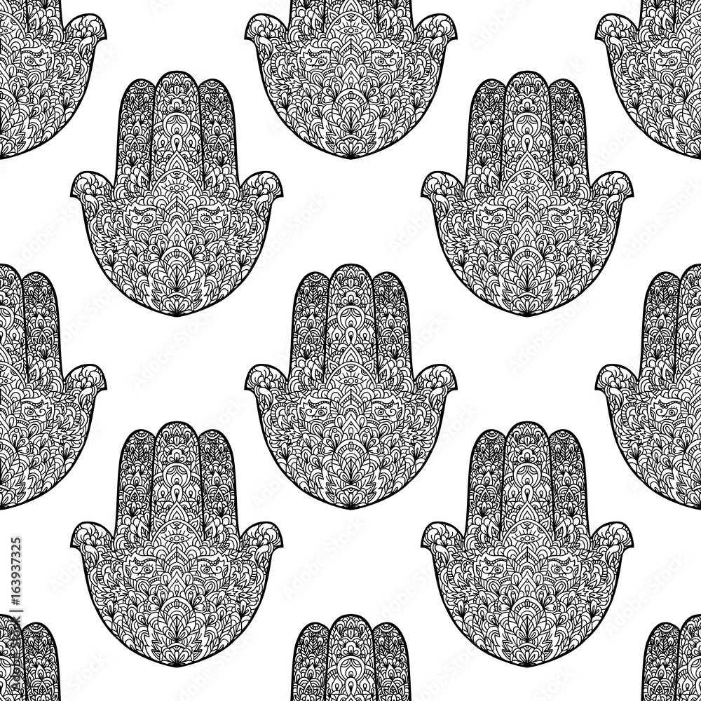 Hamsa pattern. Fatimas hand seamless background. Vector illustration ...