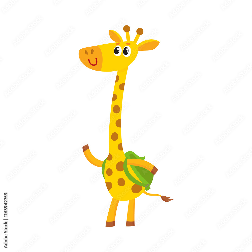 Cute little giraffe animal student character with backpack, back to ...