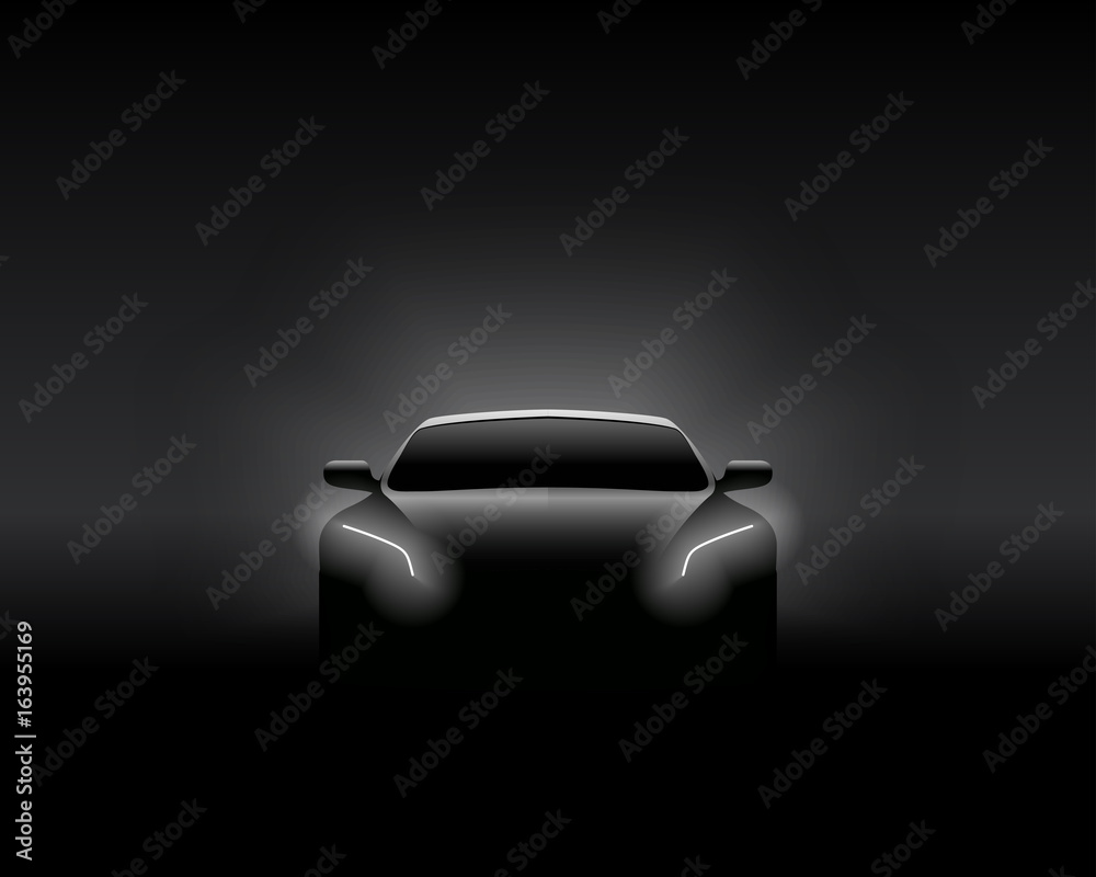 Front View Dark Concept Car Silhouette. Realistic Vector Illustration ...
