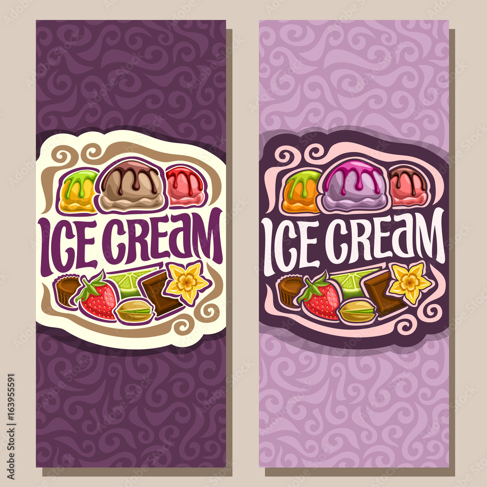 Vector vertical banners for Ice Cream: 2 template leaflet with purple ...