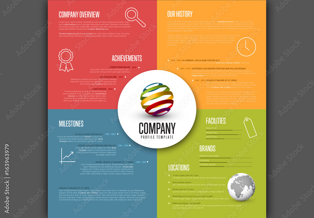Coloful Four Section Infographic Layout with Circular Logo Area Stock ...