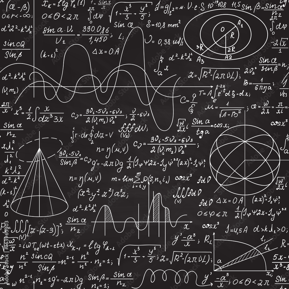 Math vector seamless endless texture with various formulas, calculation ...