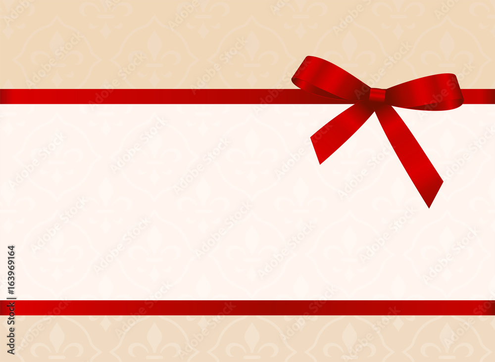 Gift Card With Red Ribbon And A Bow. Gift Voucher Template with place ...