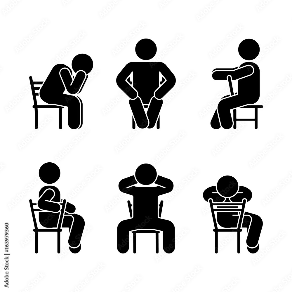 Man people various sitting position. Posture stick figure. Vector ...
