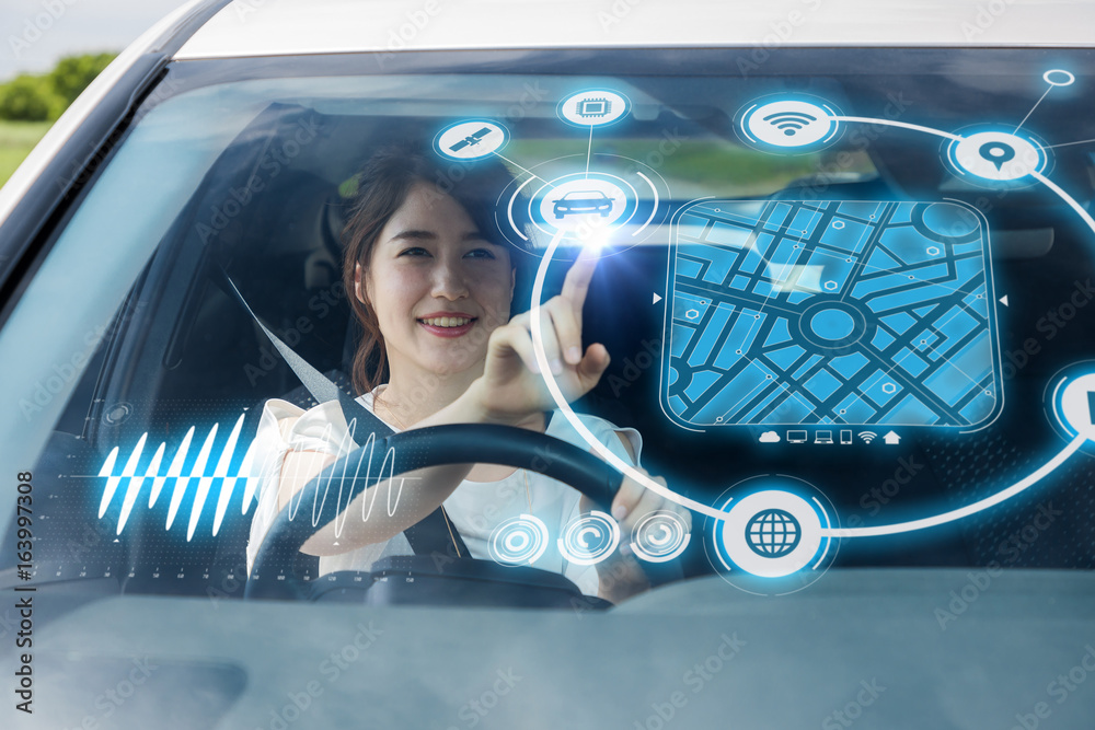 Heads up Display (HUD) of vehicle. Graphical User Interface (GUI ...