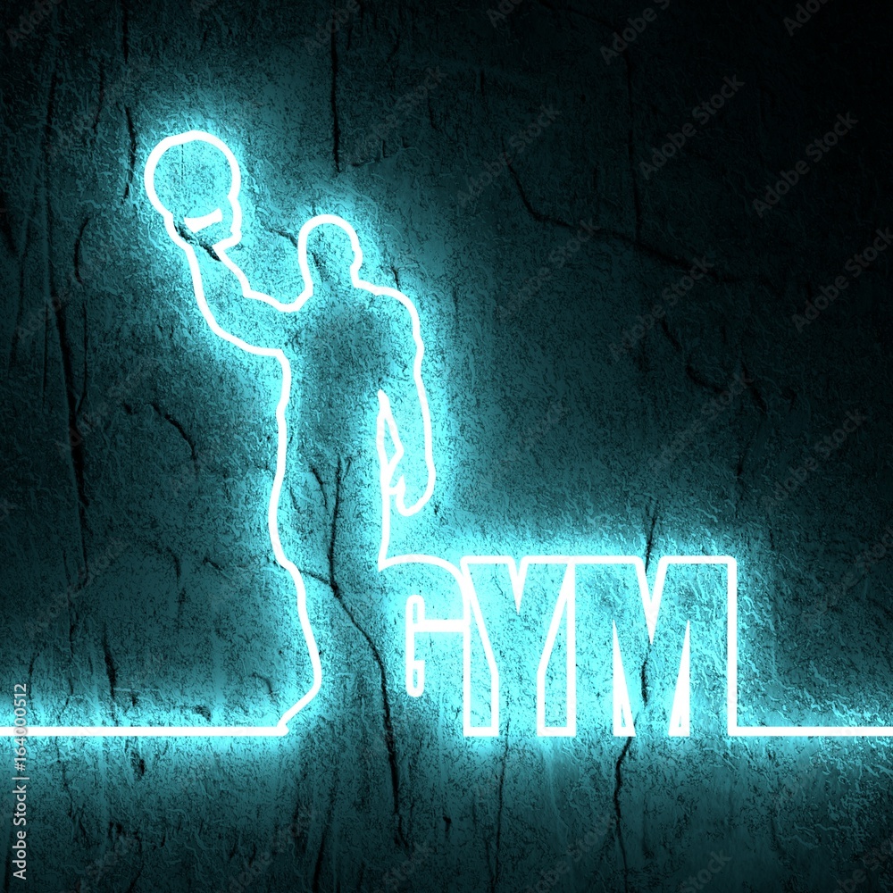 Bodybuilder with kettlebell outline silhouette. Gym word. Invitation ...