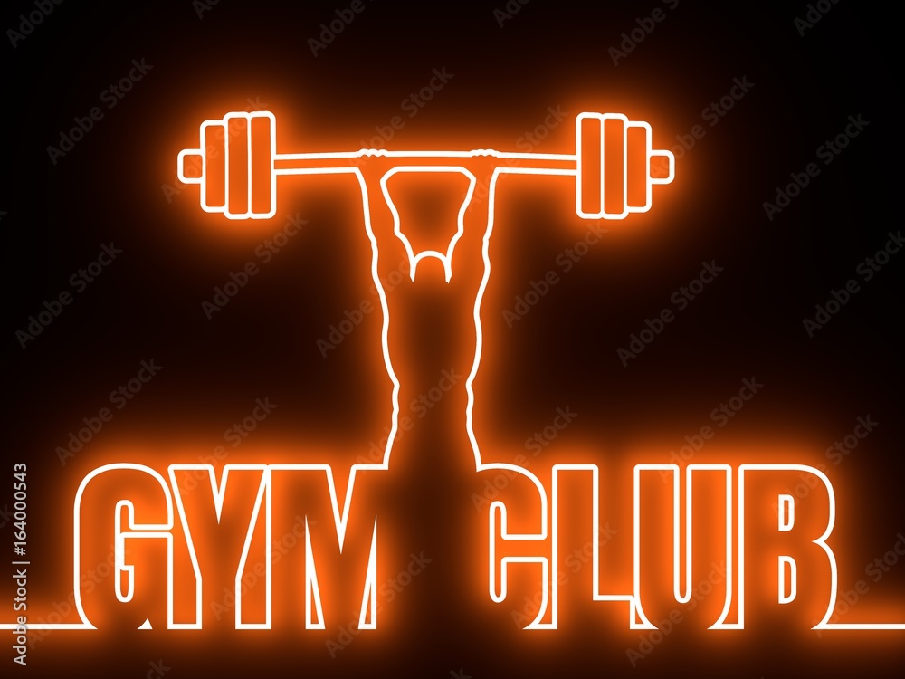 Bodybuilder with kettlebell outline silhouette. Gym word. Invitation ...