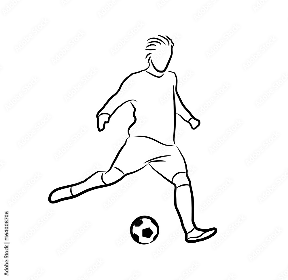 Soccer Athlete Line Art, a hand drawn vector illustration of a football ...