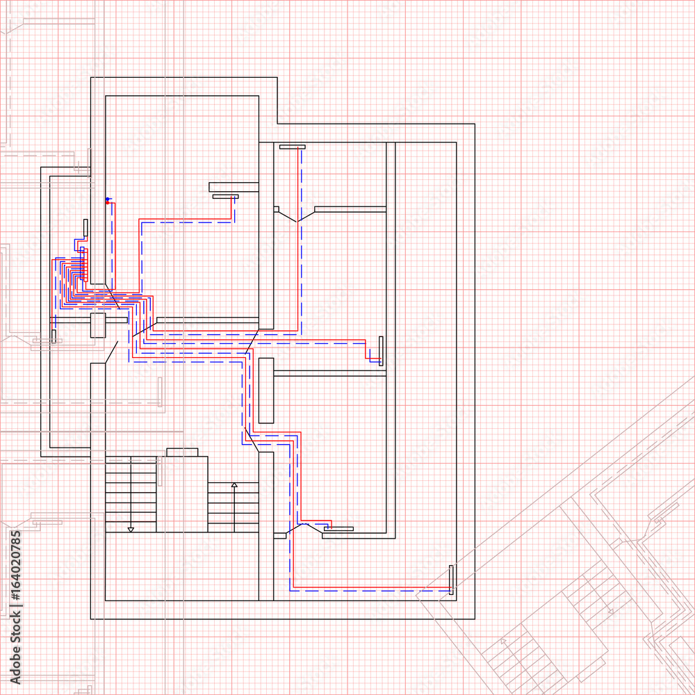 Engineering draft of heating system the house. Concept of construction ...