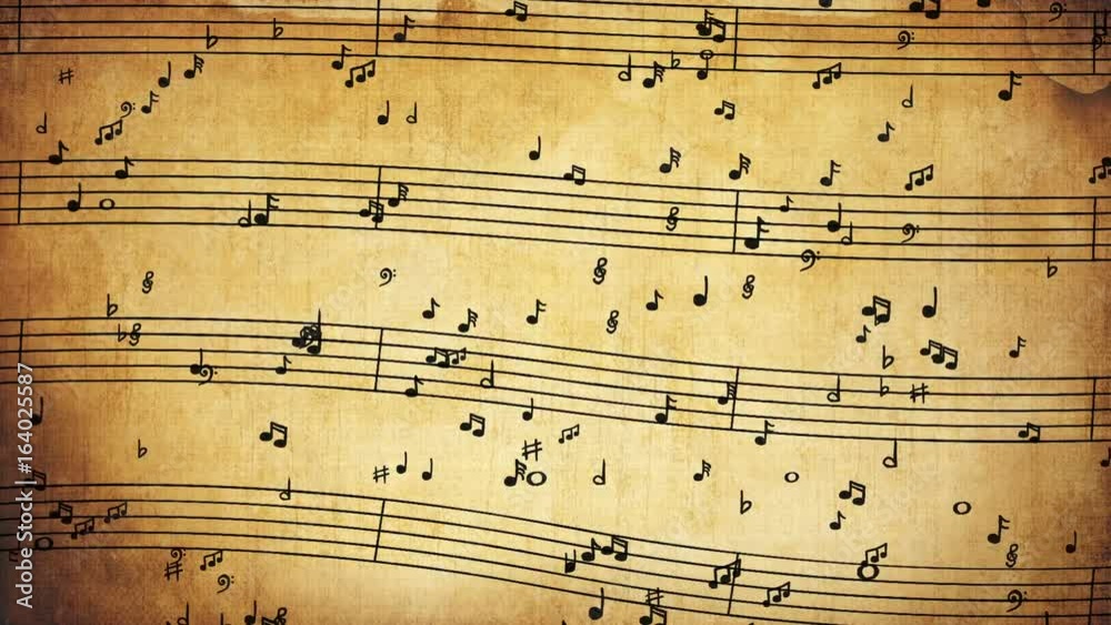 Music notes on an old paper. Seamless loop, unusual, high quality ...