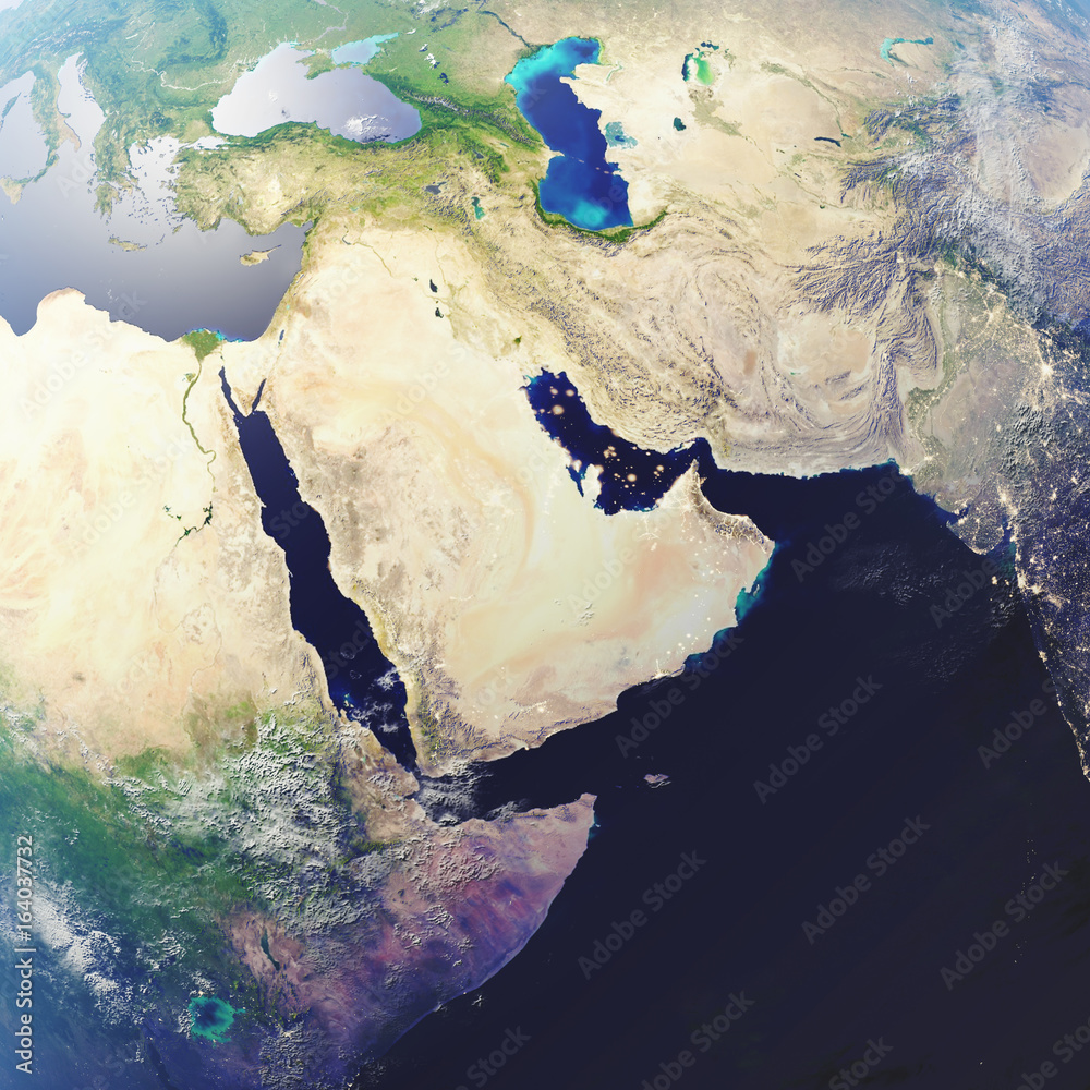 3D rendering Earth close-up view, top view. Near Space. Planet earth ...